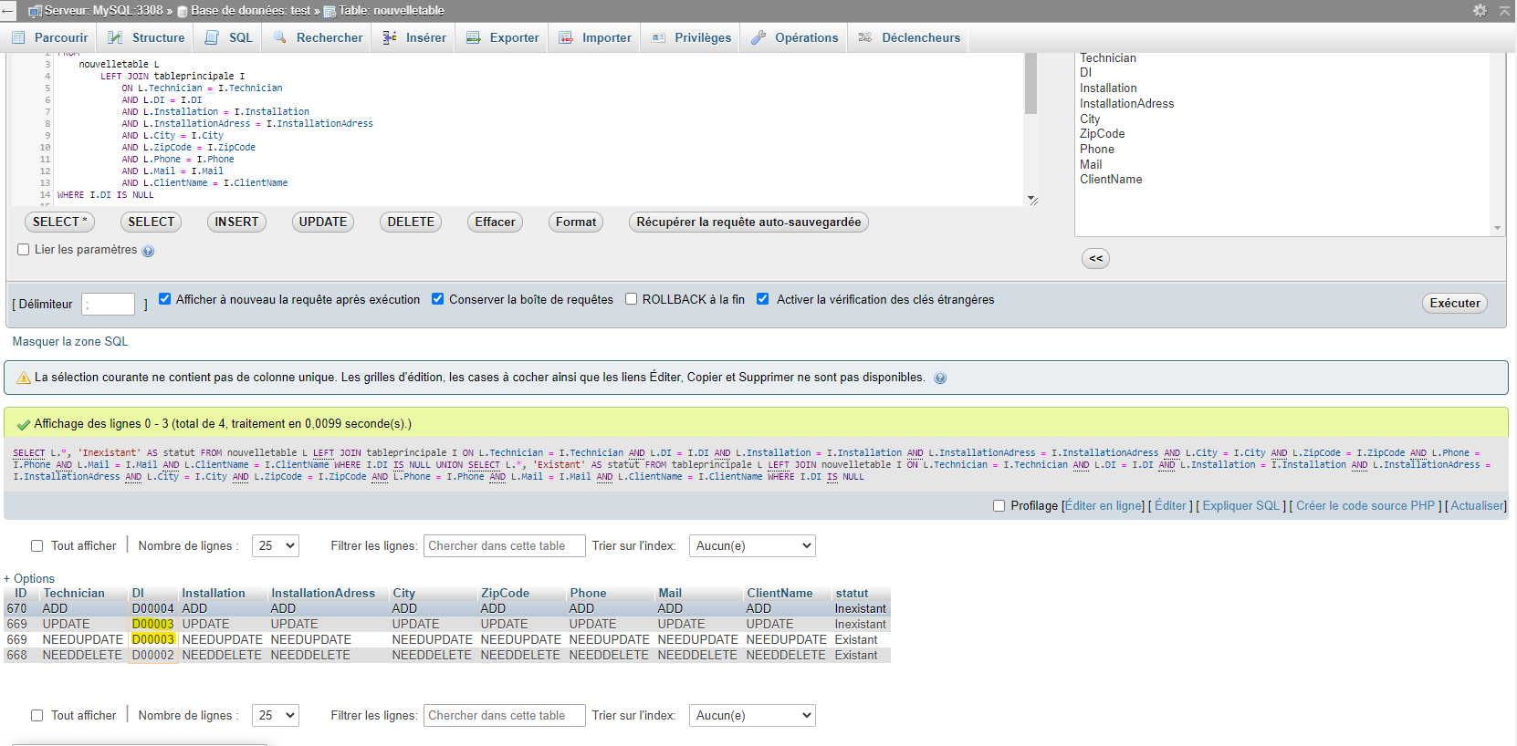 Simplifié une requête pour comparer deux tables par Nicopicks - page 1 - OpenClassrooms
